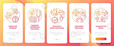 Problem Solving Steps Red Onboarding Mobile App Page Screen With Stock Vector 3216518 Crushpixel