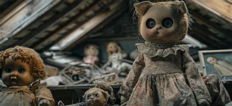 A Spooky Attic Filled With Old Dolls And Toys With One Toys Eyes