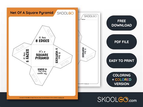net of a square pyramid free worksheet skoolgo