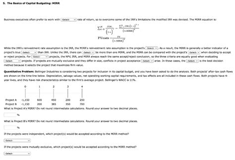 Solved 5 The Basics Of Capital Budgeting Mirr Business