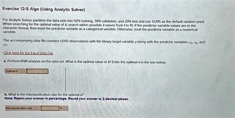 solved exercise 12 5 algo using analytic solver for analytic solver