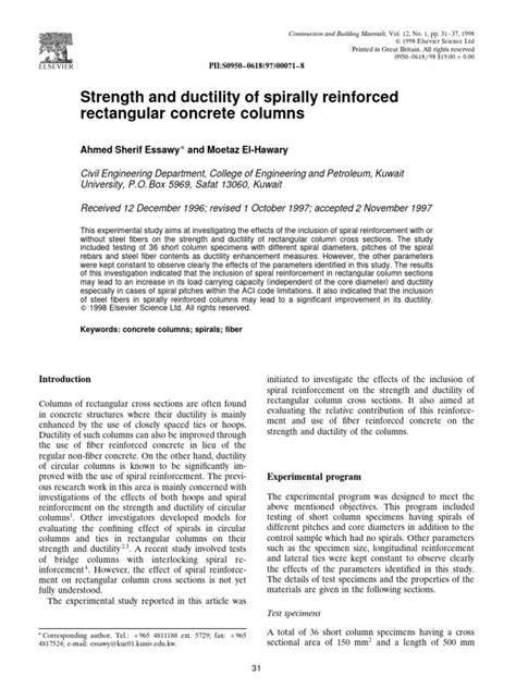 Strength And Ductility Of Spirally Reinforced Pdf Concrete Ductility