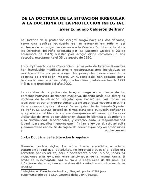 De La Doctrina De La Situación Irregular A La Doctrina De La Protección