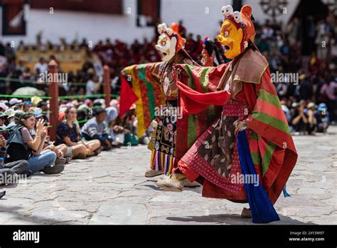Ladakhi Monks Wearing Traditional Costume And Performing Cham Dance At