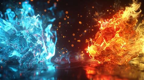 Fire And Ice Concept Design With Spark 3d Illustration Premium Ai