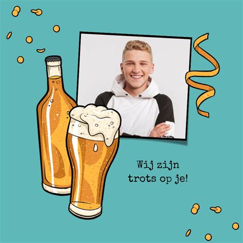 Geslaagd Kaart Biertjes Proost Confetti Kaartje2go
