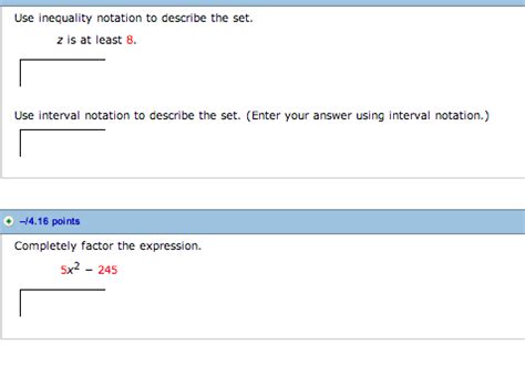 Solved Use Inequality Notation To Describe The Set Z Is At Chegg