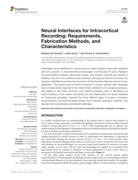 Pdf Neural Interfaces For Intracortical Recording Requirements