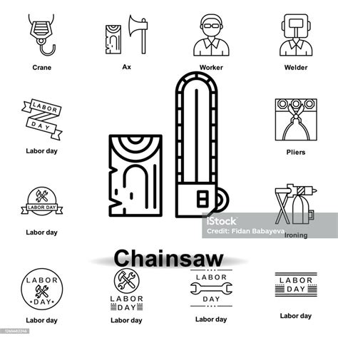 鏈鋸輪廓圖示一組勞動節插圖圖示標誌和符號可用於 Web徽標行動應用程式uiux向量圖形及更多互聯網圖片 互聯網 伐木工人 刀刃