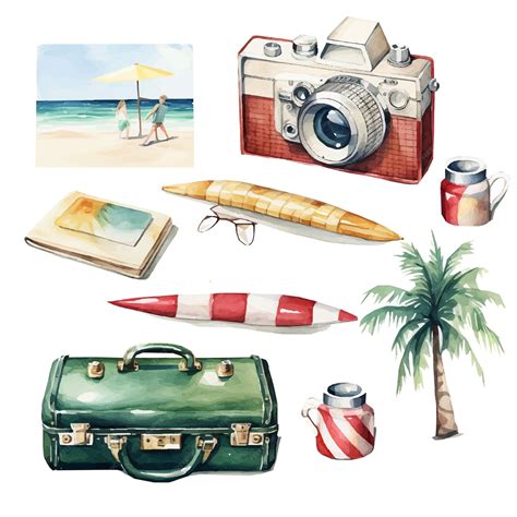 Premium Vector Vector Watercolor Collection With 9 Of A Beach And