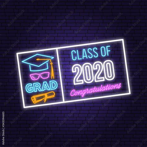 Class Of 202 Neon Bright Signboard Light Banner Vector Template For