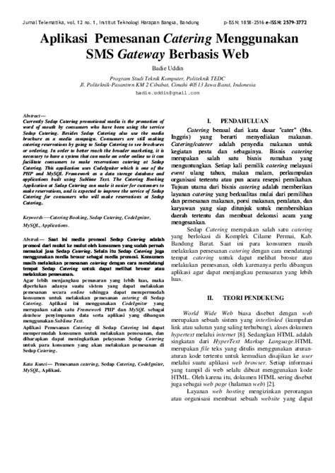 pdf aplikasi pemesanan catering menggunakan sms gateway berbasis web pdf