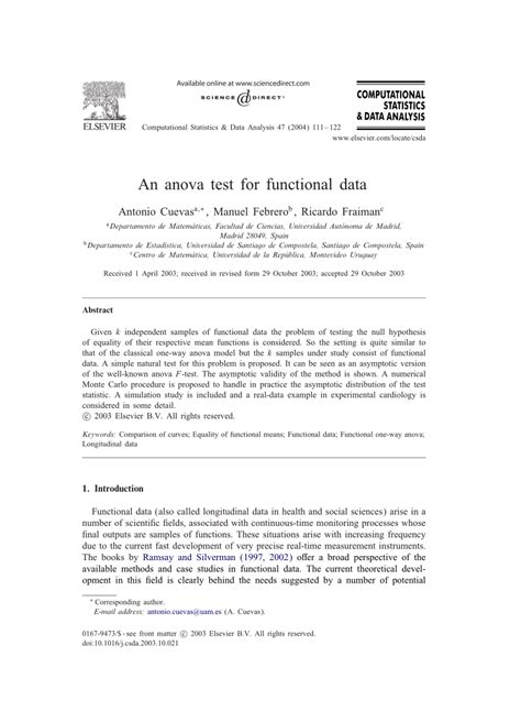 Pdf An Anova Test For Functional Data