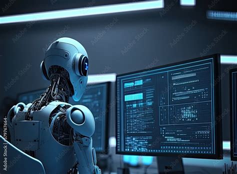 Robotics Using Multiple Computers Working And Monitor Data In Liveing Modern Room Generative