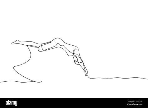 Continuous One Line Drawing Young Disabled Person Woman In Swimming