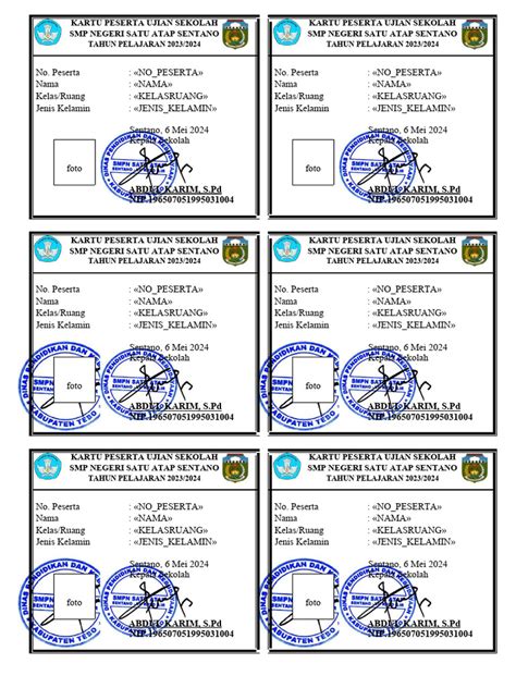 Kartu Peserta Ujian Sekolah Pdf