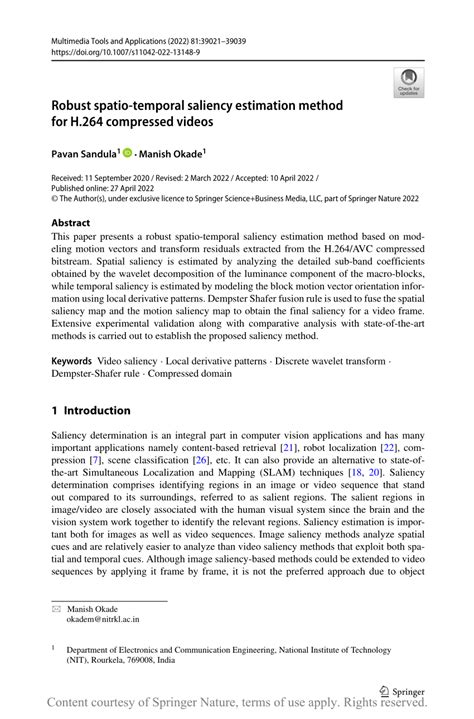 Robust Spatio Temporal Saliency Estimation Method For H264 Compressed Videos Request Pdf