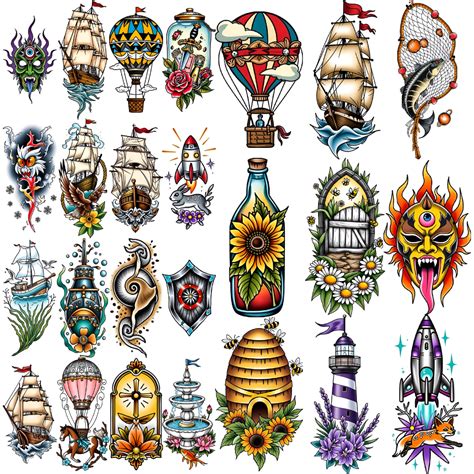 28 Sheets Temporary Tattoo Stickers Waterproof Long Lasting Body Stickers Sailboat Dagger Skull