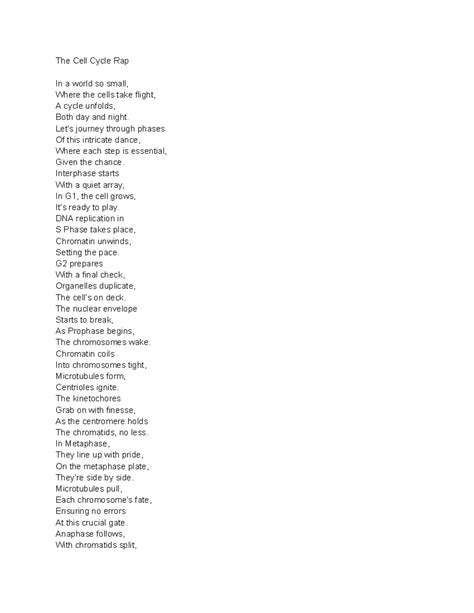 The Cell Cycle Rap Lyrics The Cell Cycle Rap In A World So Small
