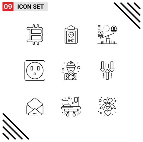 Moderno Conjunto De 9 9 Contornos Pictografía De Labor Ingeniero