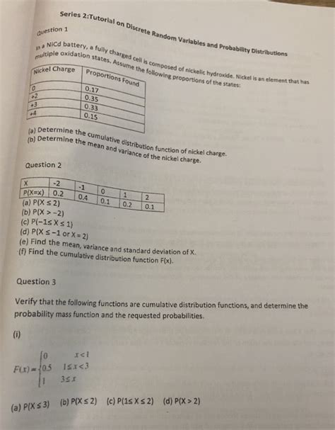 Solved Series Tutorial On Discrete Random Variables And Chegg