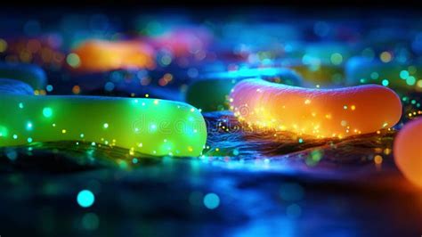 Vibrant Microbial Glowing Structures Under A Microscope Exploring The