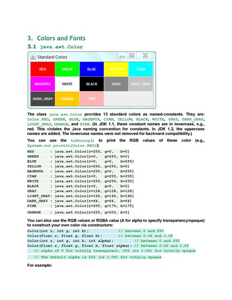 Java Programming Tutorial Colors And Fonts Java Awt The Class Java Awt Provides