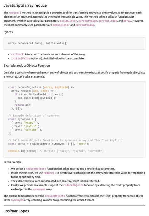 Josimar Lopes On Linkedin Wield The Power Of Javascript Arrays With The Dynamic Reduce Method