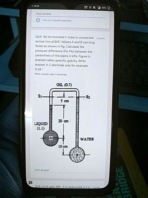 Solved An Inverted U Tube Is Connected Across Two Pipes A And B