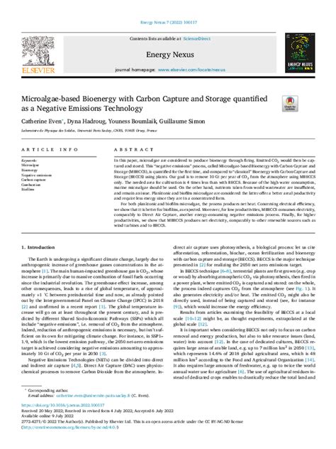 Pdf Microalgae Based Bioenergy With Carbon Capture And Storage