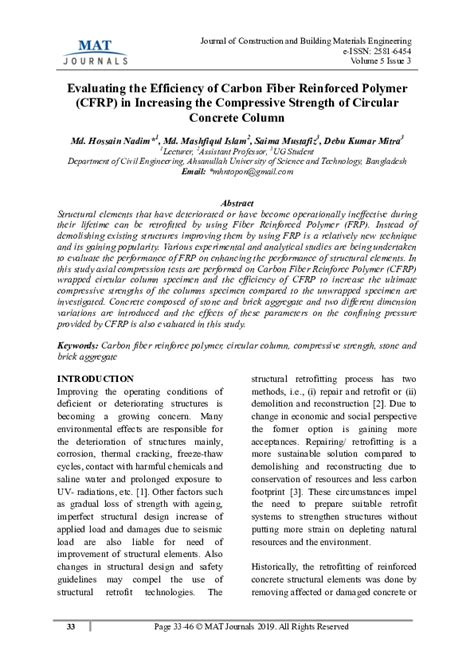 Pdf Evaluating The Efficiency Of Carbon Fiber Reinforced Polymer Cfrp In Increasing The