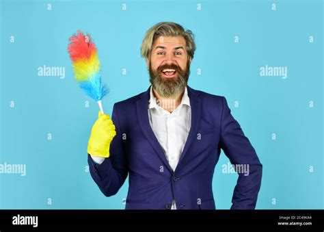 Businessman Maid Pp Duster Service Worker Use Ppduster Hygiene And