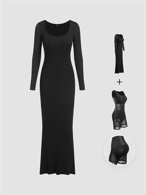 Knit Round Neck Solid Maxi Mermaid Dress With Shapewear Cider