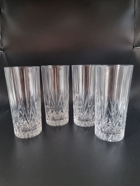Set Of 4 Vintage Crystal Glass Hi Ball Tumblers Etsy Vintage