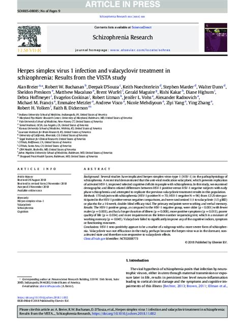 Herpes Simplex Virus 1 Infection And Valacyclovir Treatment In