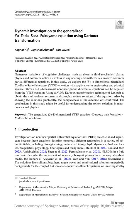 Dynamic Investigation To The Generalized Yutodasasafukuyama Equation Using Darboux Transformation