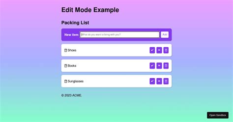 Edit Mode Example Codesandbox