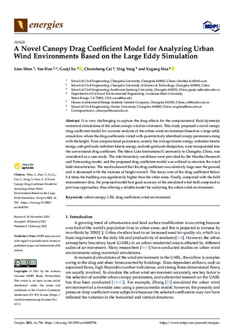 Pdf A Novel Canopy Drag Coefficient Model For Analyzing Urban Wind