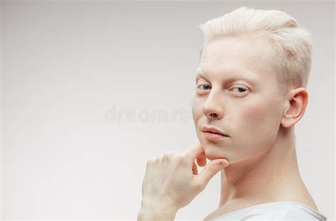 Fashion Model Male On White Handsome Albino Guy Closeup Stock Image