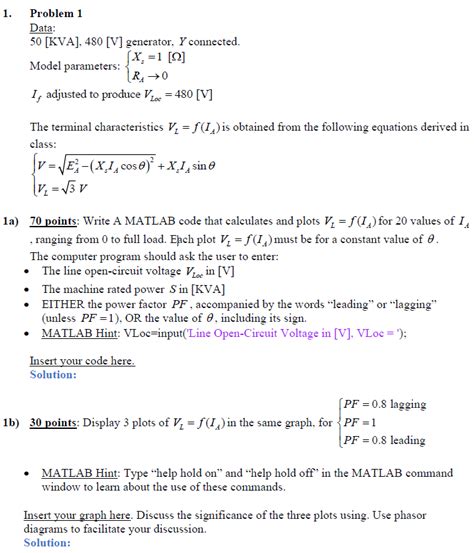 1 Problem 1 Data 50[kva] 480[ V] Generator Y