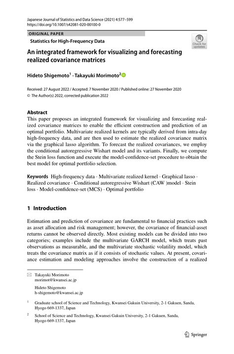 Pdf An Integrated Framework For Visualizing And Forecasting Realized Covariance Matrices
