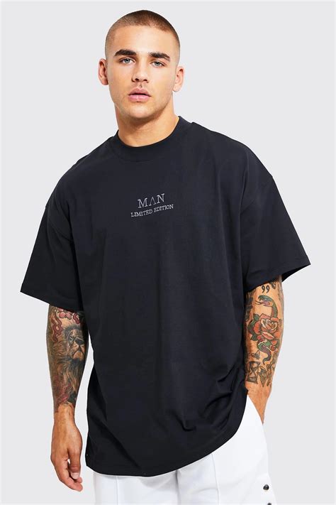Boohooman Man Oversized Embroidered T Shirt In Black Garmisland