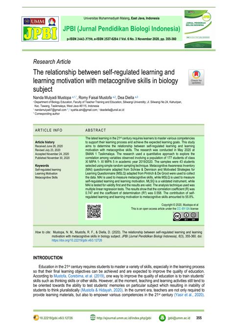 Pdf The Relationship Between Self Regulated Learning And Learning