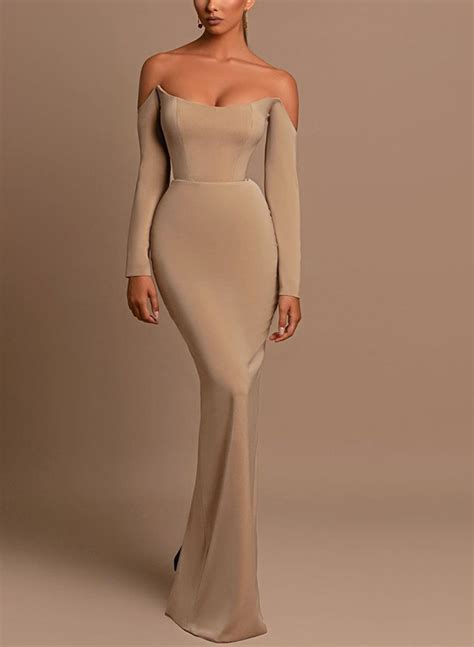 Sheathcolumn Off The Shoulder Long Sleeves Elastic Satin Evening