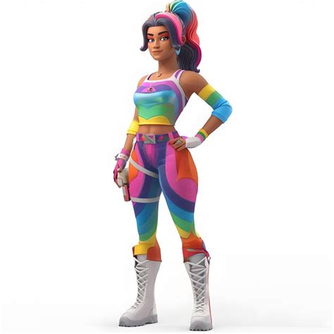 A Confident 3d Female Character With Rainbow Highlights In Her Hair