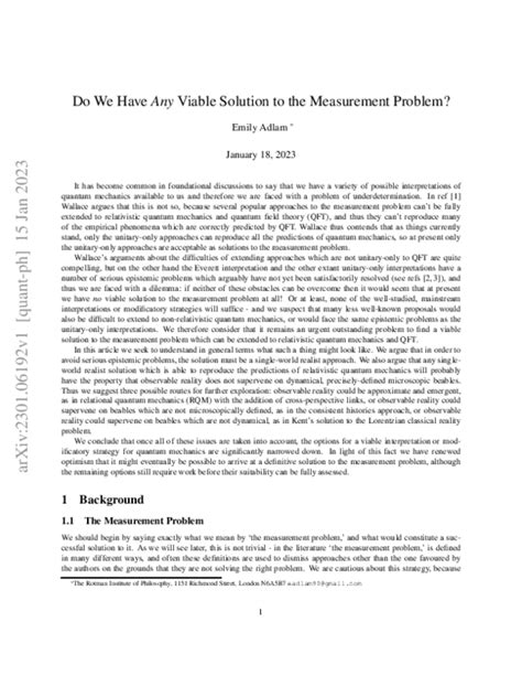 Pdf Do We Have Any Viable Solution To The Measurement Problem