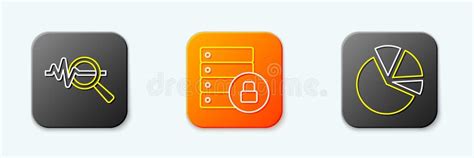 Set Line Search Data Analysis Server Security With Padlock And Pie