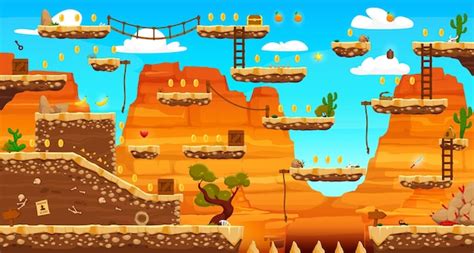 Карта уровня аркадной игры с диким западом западные платформы каньоны