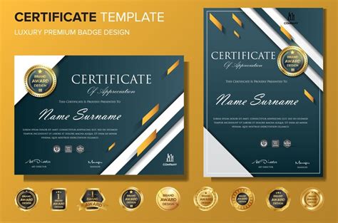 배지와 전문 인증서 배경 프리미엄 벡터