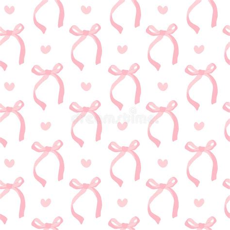 Cute Coquette Aesthetic Pattern Seamless Pink Ribbon Bow Isolated On